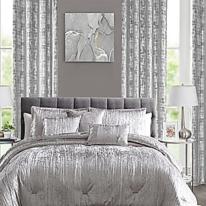 SHINELAND Extra Long Velvet Curtains 108 Inches Long for Living Room 2 Panels Grommet Grand Design 60% Blackout Pattern Curtains for Bedroom Luxury Bling Bathroom Door Doorway,Light Silver Grey