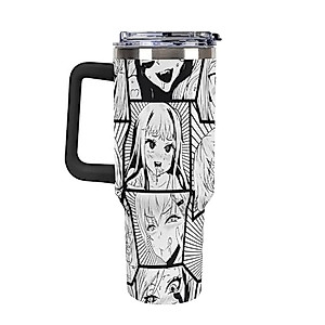 Niapessel Leak Proof Tumbler, Insulated Water Bottles with Straw, Anime Girl Face Emotion Insulated Cup with Handle 40 Oz Stainless Steel Flask for School, Travel, Car, Sports, Work