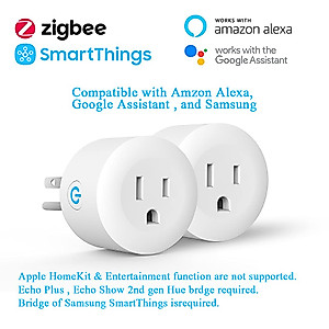 Smart Plug,DOGAIN Zigbee Smart Plugs Outlet Works with ST and Echo Plus Hub Voice Control Compatible with Alexa and The Google Assistant (Hub Required)(2 Pack)