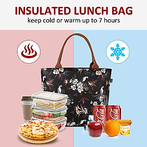 Gloppie Insulated Lunch Bags for Women Lunch Box Leak Proof Cooler Tote Purse Large Food Container Meal Prep for Work Beach Picnic 9L White Flower +Maple Leaf