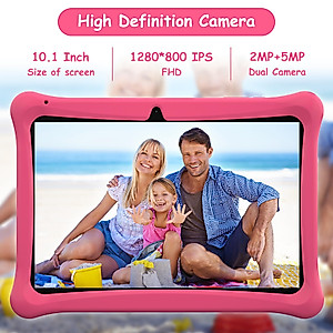 SGIN 10.1 inch Kids Tablet Android 12, 64GB ROM 2GB RAM(TF Card 512GB), Pre-Installed iWawa, Parental Control, 2.4G/5G WiFi, BT4.2, Dual Camera, Educational, Toddler Tablet Shockproof Case(Pink)