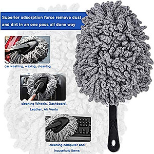 eFuncar Detailing Brush Set - 5 Sizes Premium Natural Boar Hair Detail Brushes, 1 Soft Microfiber Car Dash Duster Brush, Boar Hair Detail Brush Set with Car Microfiber Duster Interior Exterior for Car