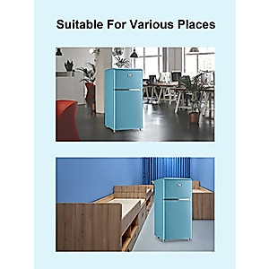 WANAI Compact Refrigerator 3.2 Cu.Ft Retro Mini Fridge with Freezer Dual Door Small Refrigerator with 7 TEMP Modes, LED Lights, Removable Shelves, Ideal for Bedroom Dorm Office Apartment
