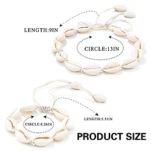 Chennie Boho Cowrie Shell Choker Necklace Beach Puka Seashell Necklaces Adjustable Rope Jewelry with Anklets for Women (A Ivory)