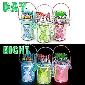 unbrands 3 Pack Light Up Easter Craft Kit,DIY Easter Lantern Craft,Mason Jars Easter Hanging Lantern Decoration,Indoor Garden Decor,DIY Night Light