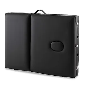 Saloniture Professional Portable Lightweight Tri-Fold Massage Table with Aluminum Legs - Includes Headrest, Face Cradle, Armrests and Carrying Case - Black