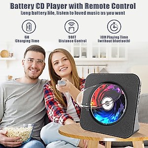 Fohil Portable CD Player with Bluetooth, 4000mAh Rechargeable Desktop CD Music Player for Home with Built-in Double HiFi Sound Speakers, Battery LED Screen CD Player Support AUX&USB FM Radio