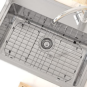 SANNO Over The Sink Expandable Dish Drying Rack Sink Protector Grid 26" L X 14" W, Kitchen Sink Protector Bottom Grid, Stainless Steel, for Sink