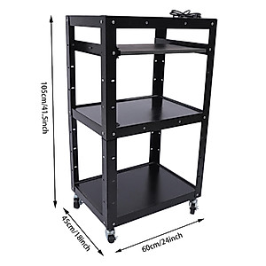 Large AV Cart Rolling Standing Desk Projector Cart on Wheels with Power Strip Cord Management Easy to Assemble for Classroom Conference Room Office Library Kitchen (Black)