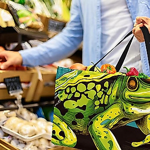 Reusable Grocery Bags Boxes Storage Basket, Red Eye Frog Pattern Collapsible Utility Tote Bags with Long Handle