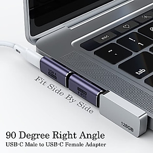 AuviPal 90 Degree Right Angle USB C Male to USB C Female Adapter 2 Pack, 40Gbps USB Type C Thunderbolt 4/3 Extender for MacBook Pro, iMac, iPad Pro, Tablet, Phones and Other Type C Devices