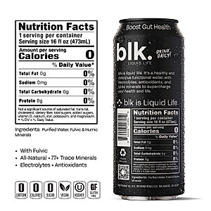 Blk. PH 8+ Natural Alkaline Mineral Still Water Electrolyte Infused with Fulvic and Amino Acids, Zero Sugar Drink, Original, 16.9 Ounce, Pack of 12