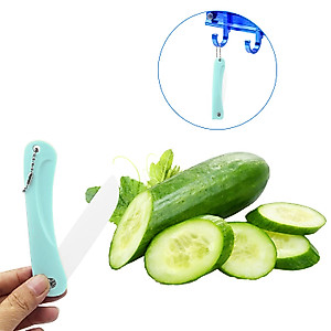 YAODHAOD Folding Knife,Folding Vegetable Fruit Ceramic Knife Handy Perfect for Picnics,Camping - 5 colors optional (Blue)