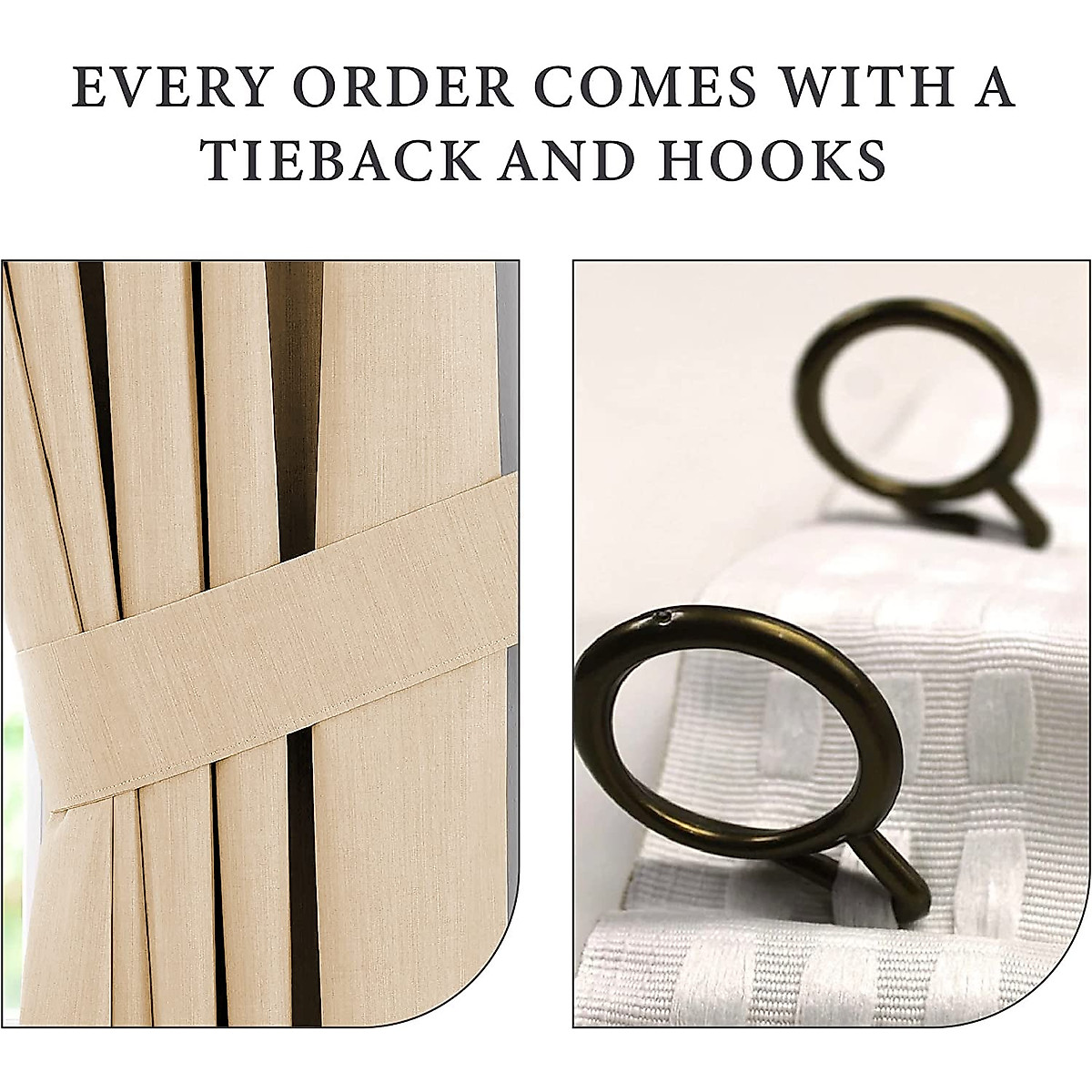 White House Linen Solid Blackout Curtains Double Pinch Pleated for Doors & Windows with Ring Added Hook 100% Polyester Blend (Beige, 120 Inch Wide by 96 Inch Long- 1 Panel)