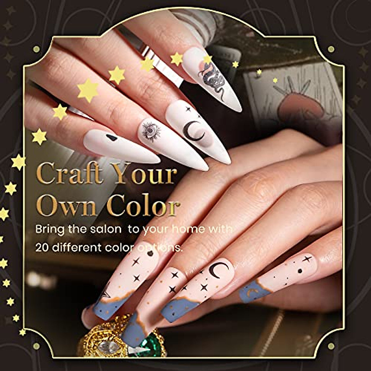 Beetles 20Pcs Gel Nail Polish Kit with Base Gel Top Coat- Lucky Tarot Collection White Black Nude Grey Glitters Gel Polish Golden Journey Nail Art Green Nails UV Manicure Gifts for Women