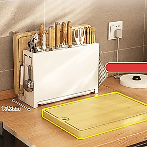 Knife Drying Holer for Kitchen Counter, Metal Knife Storage Rack Integrated Chopsticks Cutting Board Storage, Large Capacity Knife Storage Block, Multi Use Kitchen Utensil Organizer, White