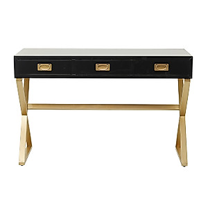 Deco 79 Wood 3 Drawer Desk with Outlet, 47" x 20" x 30", Black