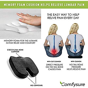 ComfySure Memory Foam Seat Cushion for Office Chair with Removable Microfiber Cover - Coccyx, Tailbone, Sciatica, Lower Back Support and Pain Relief - Fits Most Office, Computer Chairs and Car Seats
