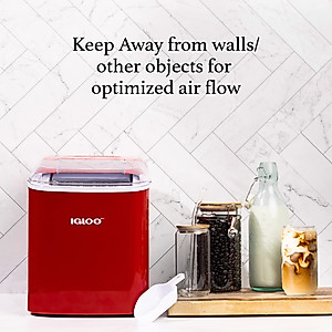 Igloo Electric Countertop Ice Maker Machine - Automatic and Portable - 26 Pounds in 24 Hours - Ice Cube Maker - Ice Scoop and Basket - Ideal for Iced Coffee and Cocktails - Red