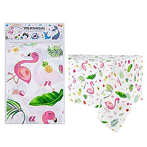 WERNNSAI Flamingo Tablecloth - 108''x 54'' Tropical Luau Party Disposable Plastic Table Cover Pineapple Party Supplies for Kid Girl Picnic Birthday Party Decoration