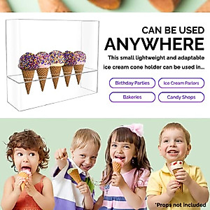 Ice Cream Cone Holder 5 Slot Clear Acrylic Countertop Dessert Display with Sneeze Guard No Assembly for Restaurants Catered Events and Buffets by Marketing Holders