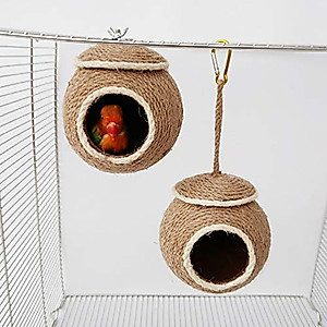 POPETPOP Hamster Toys Bird Toys Handing Bird Nest House - Weaving Rope Natural Shell Bird House, Lovebirds Breeding Nesting Box for Small Animal, Bird Cage Toy Hamster Toys Bird Toys