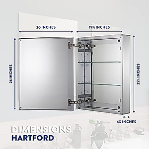 Croydex Hartford Single Door, Recessed or Surface Mount, Hang 'n' Lock Easy Installation Medicine Cabinet, 20W x 26H, Aluminum