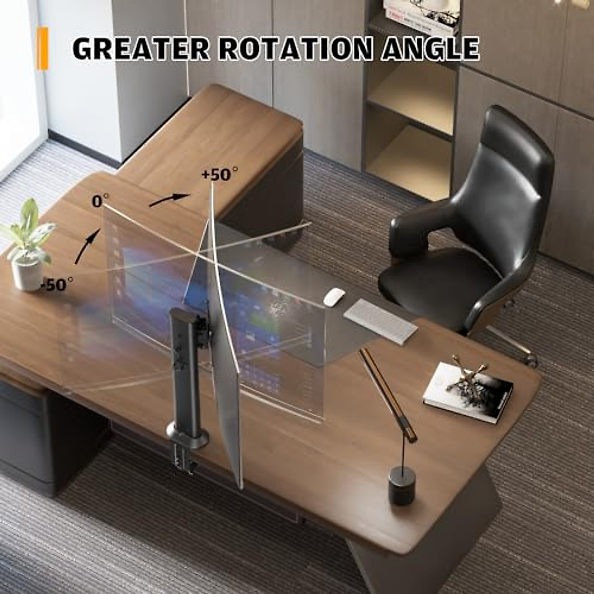 HEMUDU Single Desk Monitor Arm Mount Stand Fit for 13 inch to 32 inch Flat Curved Computer Screen with Swivel, Height Adjustable, Rotation,Holds up to 77lbs, Black