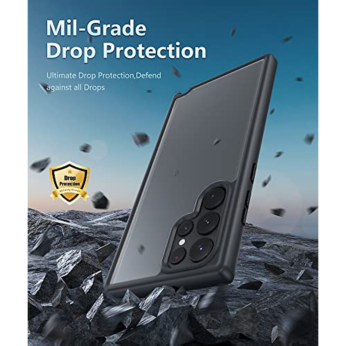 FNTCASE Samsung Galaxy S23-Ultra: Drop-Proof, Shockproof TPU Hybrid Slim Case with Screen Protector - Black