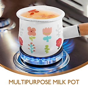 MAGICLULU Enamel Milk Pan, Mini Butter Warmer Milk Pot Enameled Saucepan Small Enamelware with Wooden Handle for Heating Milk Melting Butter Boiling Water