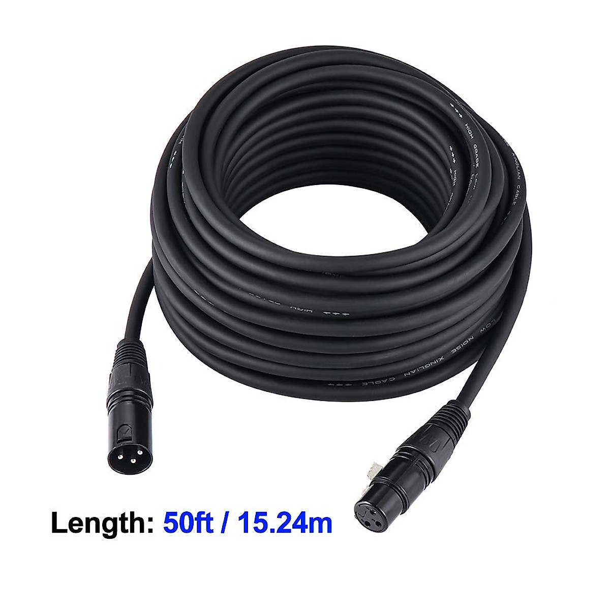 50ft / 15.24m DMX Cable, Eyeshot 3 Pin DMX Cables DMX Wires, DMX512 XLR Male to Female Stage Light Signal Cable with Metal connectors, Connection for Stage & DJ Lighting fixtures