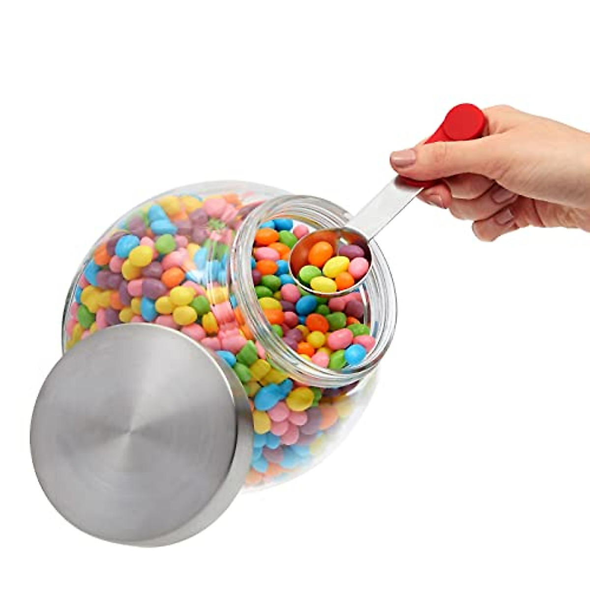 Glass Jar Candy Dispenser with Scoop and Stainless Steel Lid, Penny Jar ...
