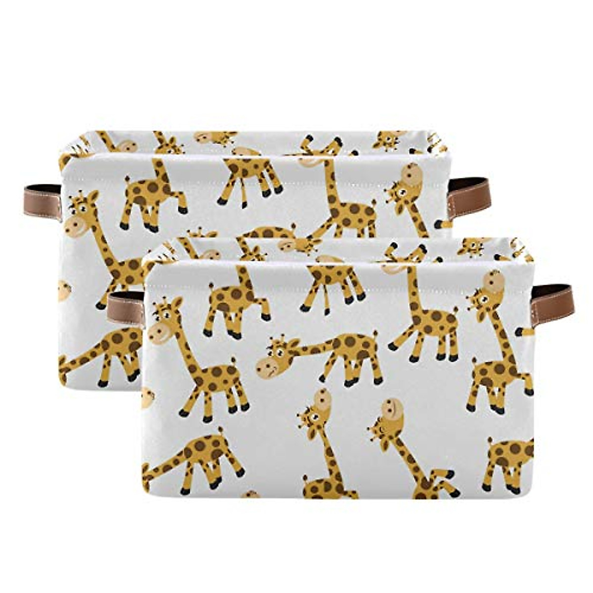 Storage Basket Cute Little Cartoon Giraffe Storage Bin with Handle Foldable Rectangle Fabric Organizer Basket for Home Bedroom Nursery Closet, 2 Pack