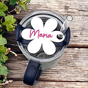 Personalized Flower Tumbler Nameplate for 40 oz / 30 oz Stanley Quencher lid - Raised Lettering -