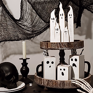 Halloween Table Decorations Indoor: Farmhouse Halloween Cute Ghost Decorations, Slender White Ghosts Wood Plank Signs Set, Rustic Tiered Tray Decor Wooden Ghost Desk Office Decor for Home Kids