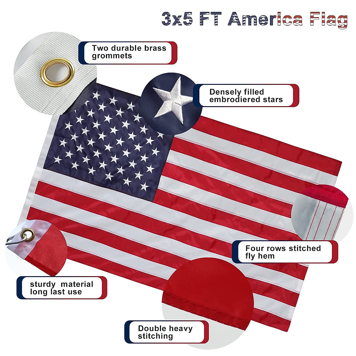 Flag Pole for House with American Flag-Black Flagpoles Residential Kit with 5FT Tangle Free Metal Flag Poles,3x5 Embroidered US Flag and Holder Bracket,Stainless Steel for Outside Porch,Outdoor,Boat