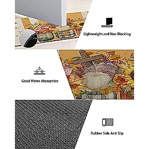 Bathroom Floor Shower Mat, Non-Slip Small Rugs - Easy to Clean, Fall Thanksgiving Sunflower Pumpkin Flower Durable Bath Rug 16"x24" Washable Quick Dry Diatomaceous Earth Mats for Bathtubs