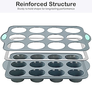 Chicrinum Silicone Muffin Pan, Non-Stick 12-Cup Food Grade Silicone Cupcake Pan, Silicone Baking Pan with Metal Reinforced Frame More Strength