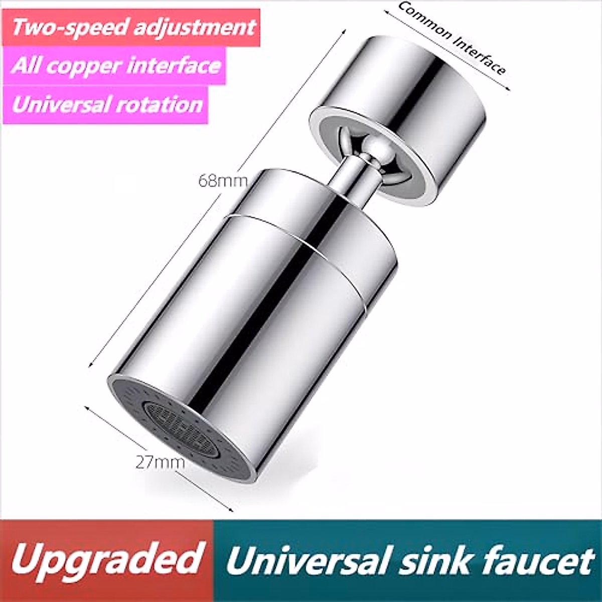 Xanadian Kitchen faucet aerator, 360° rotating and swivelling kitchen faucet aerator, dual function 2 stream faucet head, big angle sink faucet attachment（2 pack)