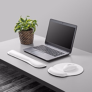 Mouse Pad With Wrist Support And Keyboard Rest Pad - White Mousepad Cushion for Hands, Palm, Carpal Tunnel - Ergonomic RestPad Mat on Desktop, Laptop, Computer, Desk PC.