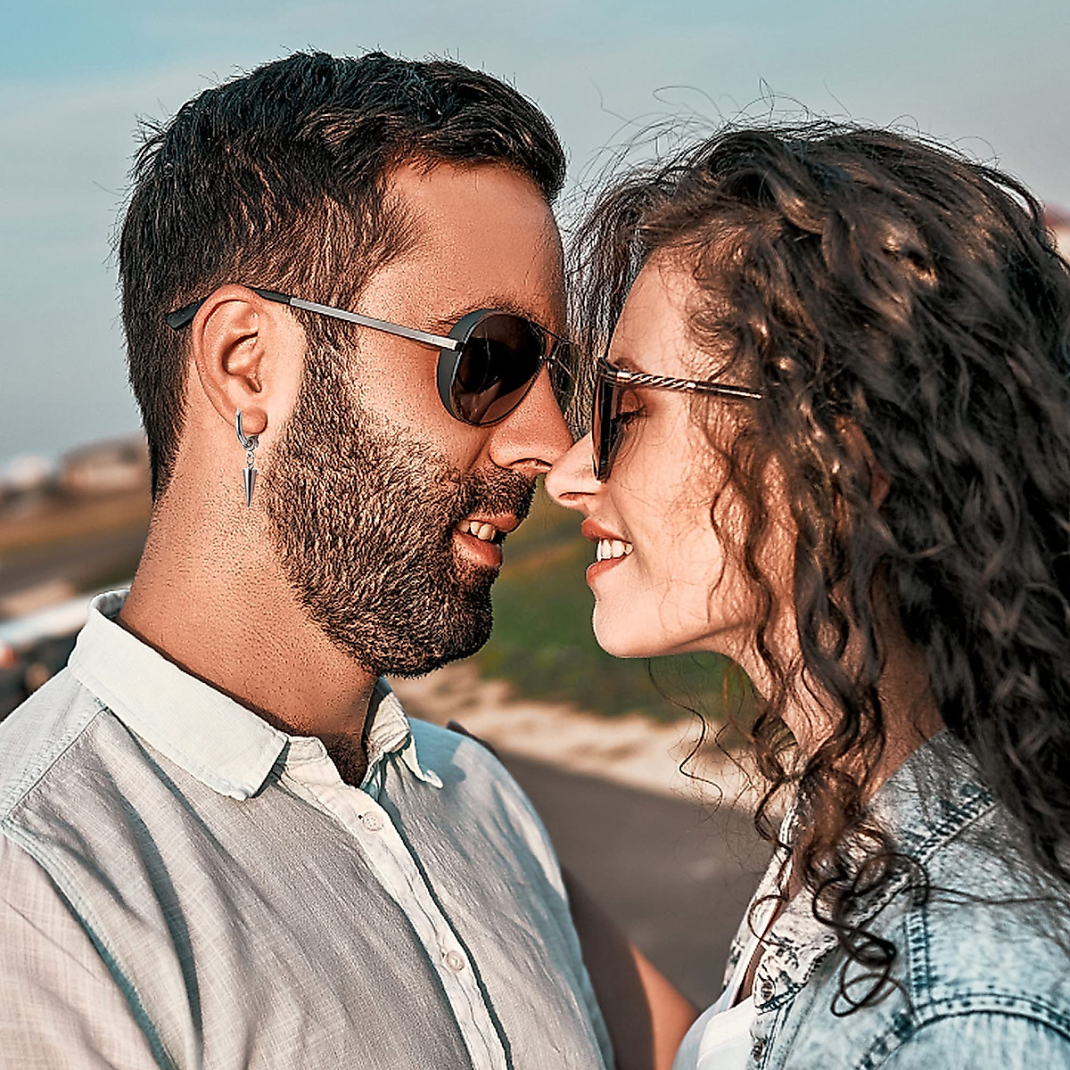 Thunaraz 25 Pcs Clip on Earrings for Men Stainless Steel Cross Chain Dangle Earrings Black Fake Earrings for Men Women Non Pierced Huggie Hoop Earrings Set