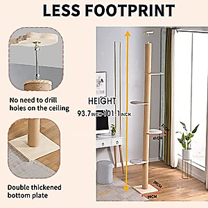 Catforest Floor-to-Ceiling Cat Tree Cat Climbing Tower with Natural Sisal Rope Scratching Post, Height:93.7-101.1Inch&101.2-108.6Inch&108.7-115.4Inch 3 Options (Celling Height:93.7Inch-101.1Inch)