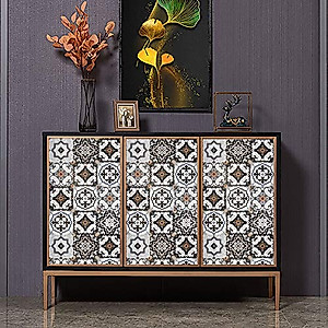 Orainege Bohemian Peel and Stick Wallpaper Backsplash 17.7inx78.7in Kitchen Wallpaper Peel and Stick Vinyl Self Adhesive Wallpaper Gray Boho Tile Pattern Contact Paper Decorative Removable Wall Paper