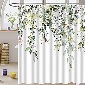 4Pcs Sage Green Eucalyptus Shower Curtain Set, Bathroom Sets with Shower Curtain and Rugs, Boho Leaves Bathroom Shower Curtain Sets with Rugs, Shower Curtains for Bathroom Decor Sets
