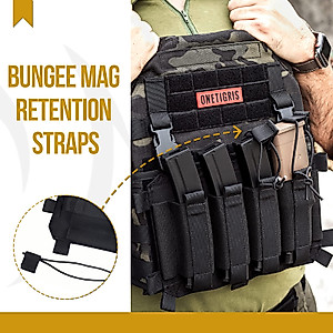 OneTigris SMG Magazine Pouch with Hook Backing Tactical Placard for MP5 MP7 Magazines with Elastic Retention Straps Black