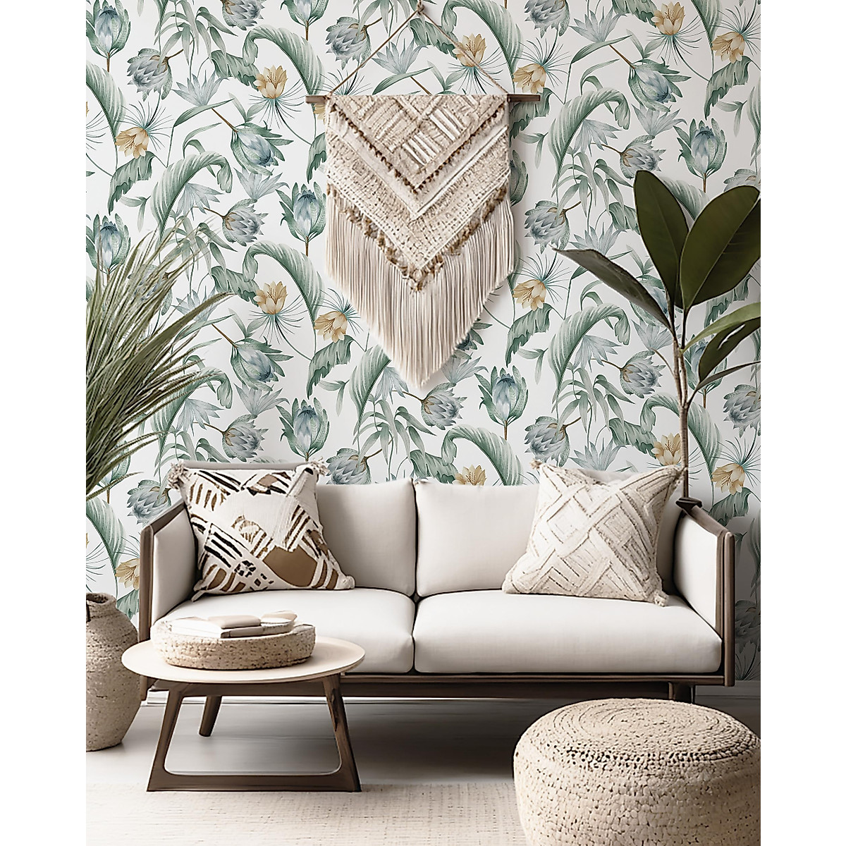 GloryTik 16.14" x 78.7" Green Leaf Floral Peel and Stick Wallpaper - Green and Blue Contact Paper, Removable Self-Adhesive, Waterproof Mural for Room Walls, Cabinets Decor