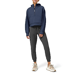 LASLULU Womens Cropped Hoodies Sport Athletic Zip Up Hoodie Sweater Fleece Jacket Sweatshirt Long Sleeve Pullover Fall Outifits 2024 Pockets(Navy Blue Medium)