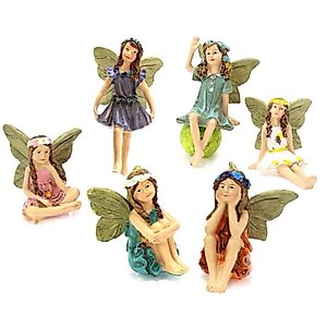 6 Piecees Miniatures Garden Fairy Figurine,6 inch Fairy Tale Resin Fairy Statue for Fairy Garden Outdoor Yard Home Decoration, Multicolor, 2*2*6 inches