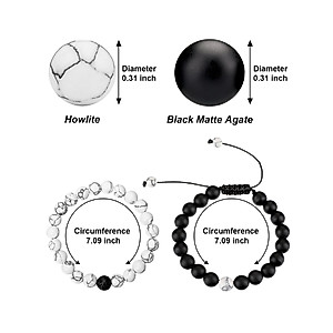 BBTO Howlite Bracelet for Couples Black Matte Agate Bracelet Distance Bracelet Energy Beads Bracelet