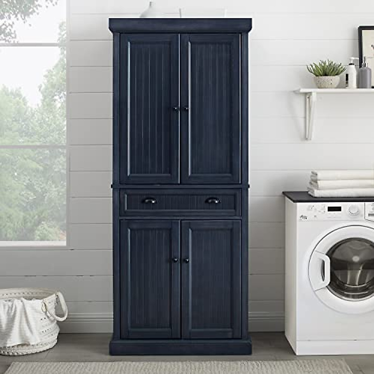 Crosley Furniture Seaside Kitchen Pantry Cabinet, Distressed Navy
